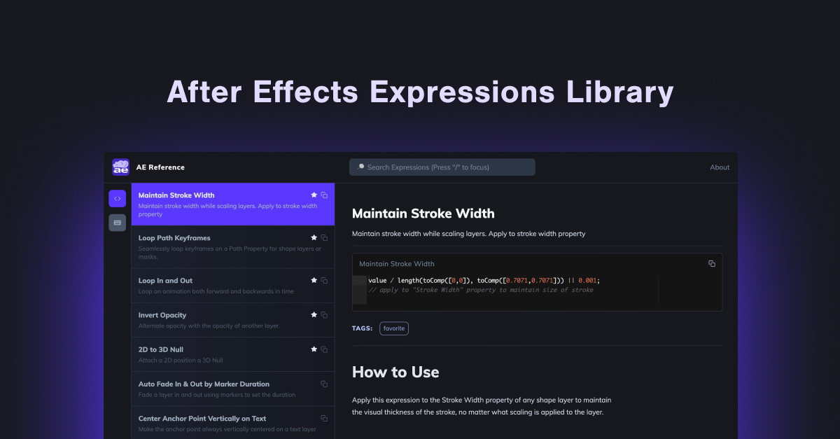 Adobe After Effects Expressions Library Searchable Fast Easy